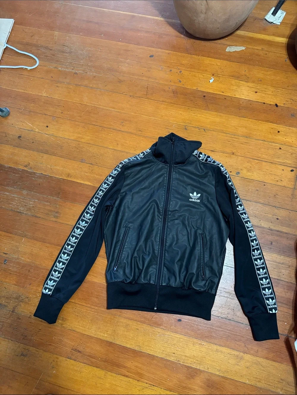adidas | Jackets & Coats | Adidas Black Track Jacket With White Trefoil ...